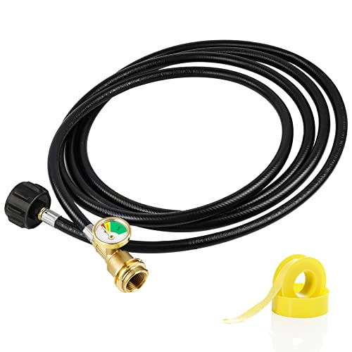 Gopper 12FT Propane Tank Extension Hose with Gauge-Leak Detector.Fit for Camping Stoves,Outdoor Heaters,Propane Fuel Generator.20-100 lb Propane Hose Extension.Keep Away from The Propane Tank