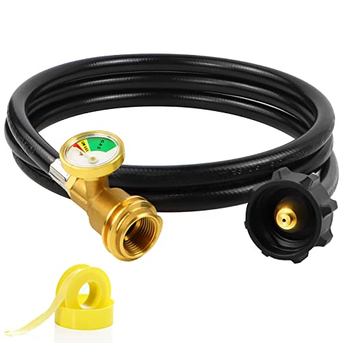 Gopper 12FT Propane Tank Extension Hose with Gauge-Leak Detector.Fit for Camping Stoves,Outdoor Heaters,Propane Fuel Generator.20-100 lb Propane Hose Extension.Keep Away from The Propane Tank