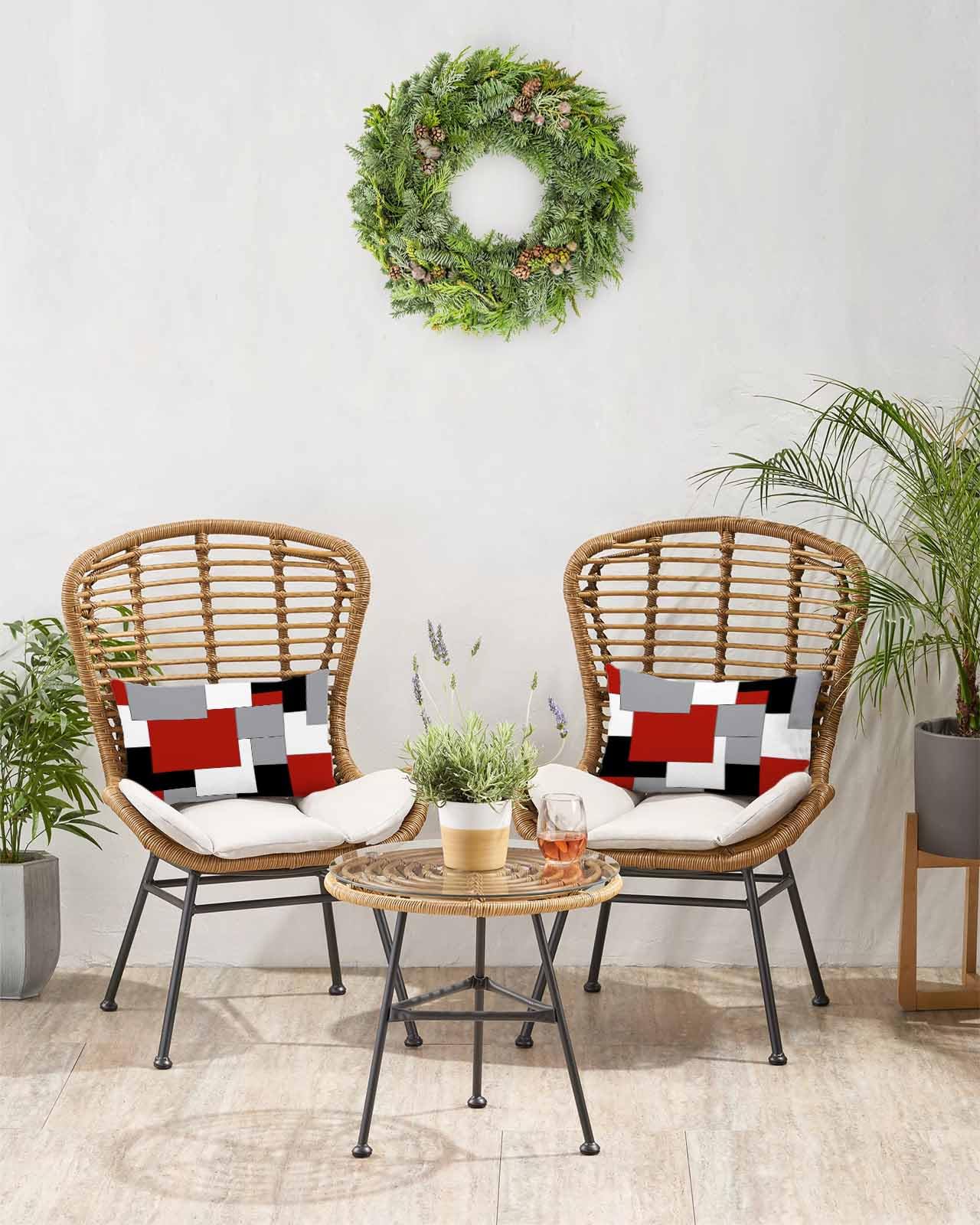 Pillow Cases Linen Pillow Shams White Grey Black Red Abstract Irregular Geometric Pillow Cases Set of 2 12x20 Inches Pillowcases Rectangle Cushion Covers Flax Soft Linen Pillow Covers for Couch Sofa