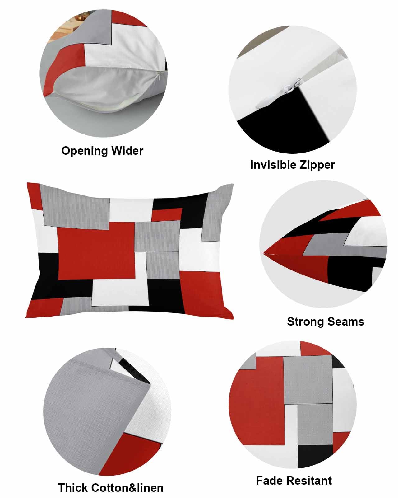 Pillow Cases Linen Pillow Shams White Grey Black Red Abstract Irregular Geometric Pillow Cases Set of 2 12x20 Inches Pillowcases Rectangle Cushion Covers Flax Soft Linen Pillow Covers for Couch Sofa