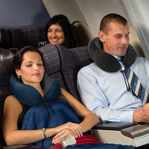 urnexttour Travel Pillow and Blanket Set Neck Pillow Airplane Memory Foam for Traveling Compact with Bag Black