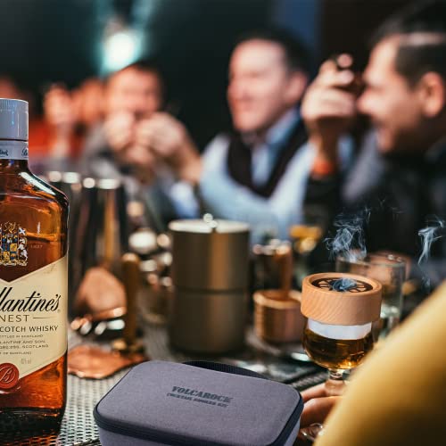 VOLCAROCK Wooden Cocktail Smoker, Home Bartender Kit with Carry Case, Torch Included, Wood Chip Infuser Smoker, Ideal Father's Day Gift, Luxury Bar Set for Old Fashioned, Whiskey, Manhattan and More