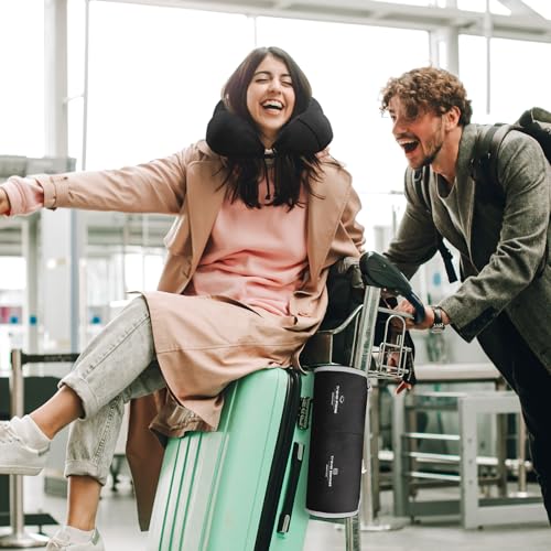urnexttour Travel Pillow and Blanket Set Neck Pillow Airplane Memory Foam for Traveling Compact with Bag Black