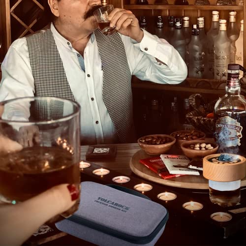 VOLCAROCK Wooden Cocktail Smoker, Home Bartender Kit with Carry Case, Torch Included, Wood Chip Infuser Smoker, Ideal Father's Day Gift, Luxury Bar Set for Old Fashioned, Whiskey, Manhattan and More
