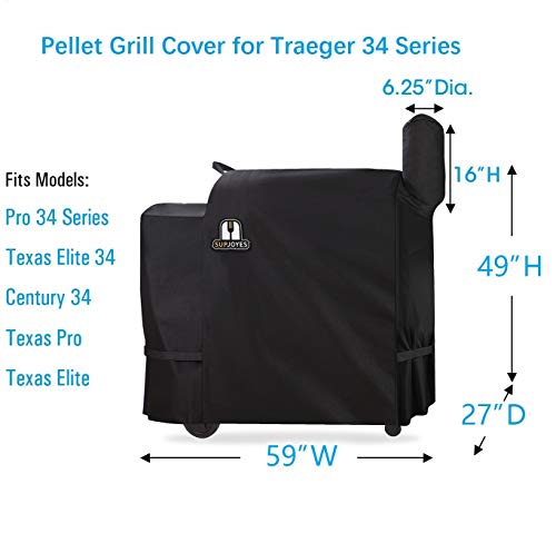 SUPJOYES Grill Cover for Traeger 34 Series Grill and More, Heavy Duty Waterproof Wood Pellet Grill Cover, Black