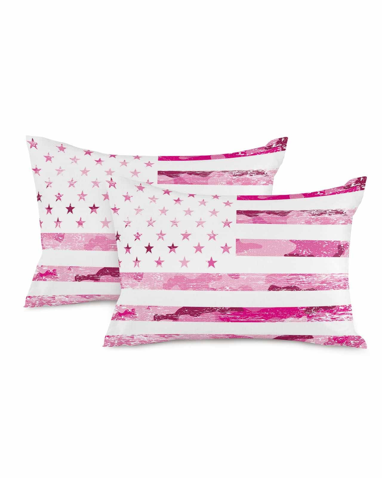 Pillow Cases Linen Pillow Shams Independence Day Pink Camo American Flag Patriotic Pillow Cases Set of 2 12x20 Inches Pillowcases Rectangle Cushion Covers Flax Soft Linen Pillow Covers for Couch Sofa