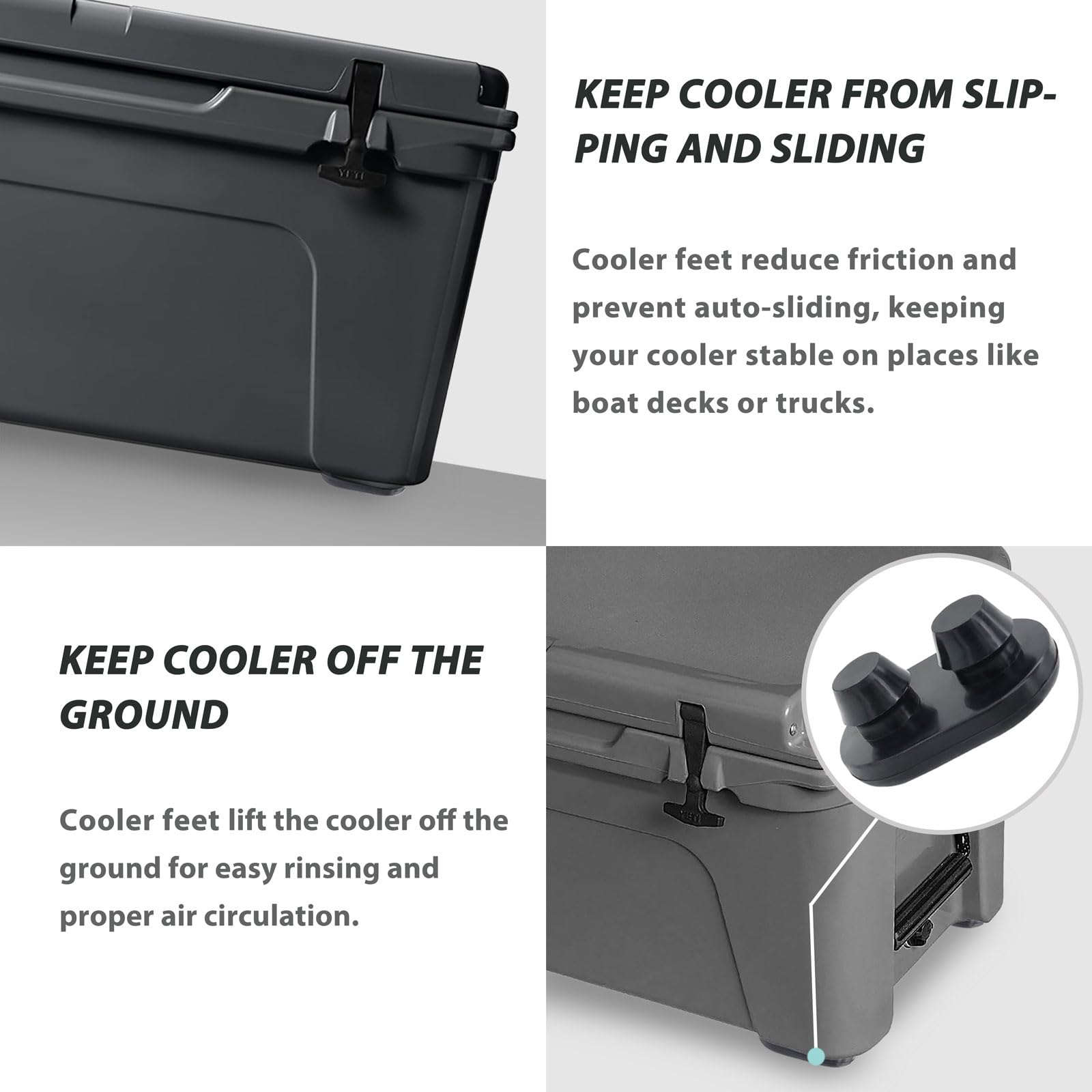 GrliTra Cooler Feet Replacement Non-Slip Rubber Feet for RTIC Coolers Models 45qt 65qt 110qt 145qt Durable Thickened Rubber Feet Outdoor Camping Protection for YETI Cooler Accessories, Black (4 Pcs)