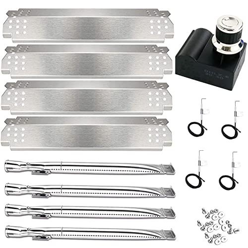 Utheer Grill Replacement Parts for Home Depot Nexgrill 4 Burner 720-0830H, Included 4 Grill Burner Tube, 4 Heat Plates, 4 Ignitors, 1 Universal Spark Generator Tact Electronic Switch Igniter