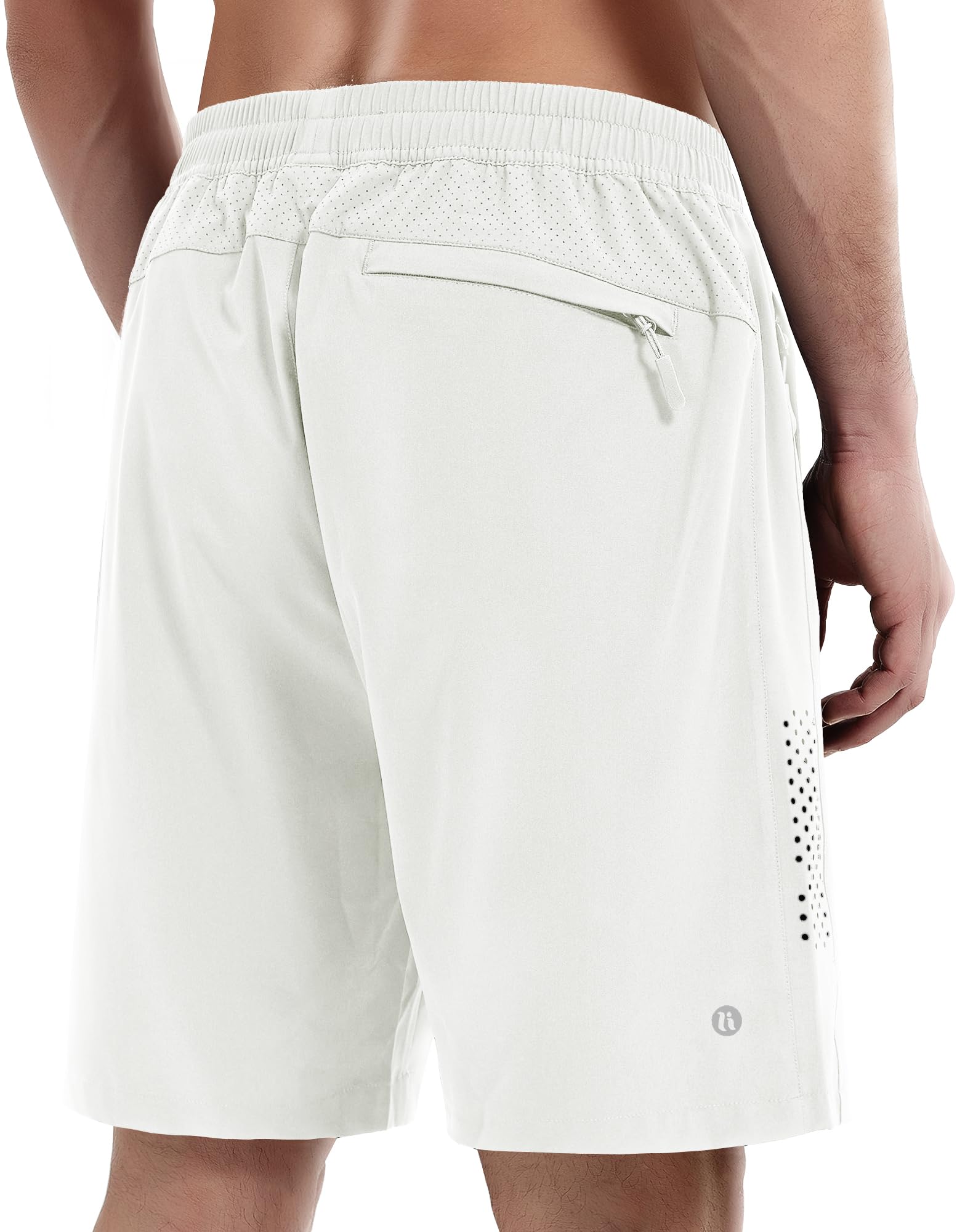 HIFEOS Mens Athletic Shorts -Running, Tennis Gym Workout Shorts for Men 5"/7"/9"- Comfort, Lightweight, 3 Zippered Pockets White