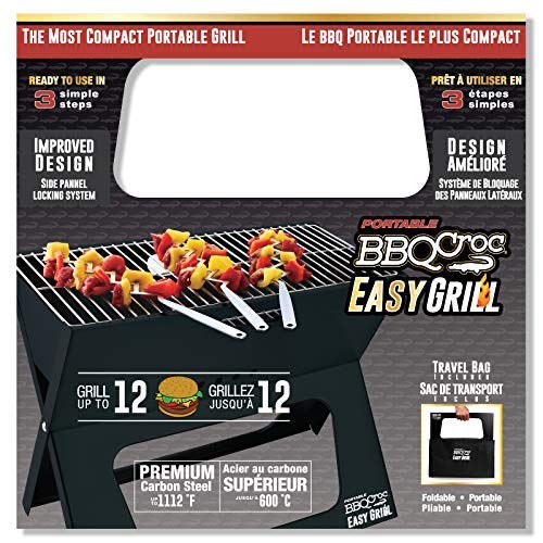 Portable BBQCroc Easy Grill - BBQ Croc NEXT GENERATION OF X GRILLS - Premium Foldable Charcoal Barbecue Extra Large Grilling Surface, with Travel Bag & Grill Lifter