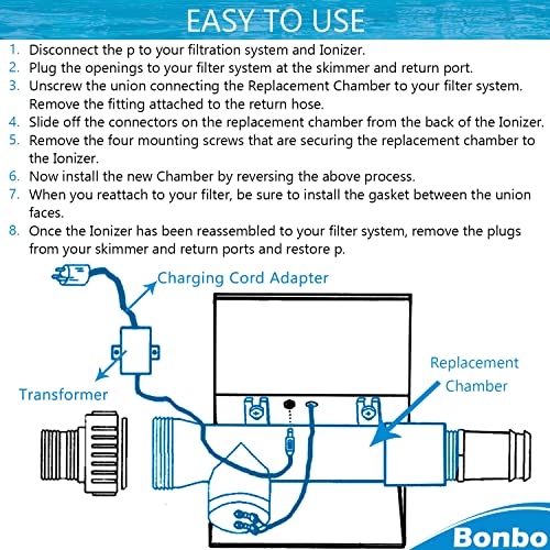 Upgraded 4CH4002-RÂ Ionizer Replacement Chamber & 460304 Ionizer Transformer Replacement Charging Cord Adapter with Transformer for Hybrid Pool Treatment System