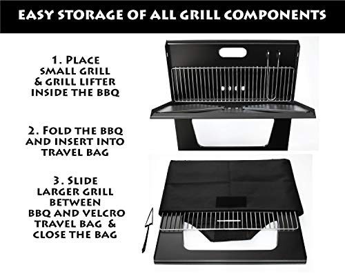 Portable BBQCroc Easy Grill - BBQ Croc NEXT GENERATION OF X GRILLS - Premium Foldable Charcoal Barbecue Extra Large Grilling Surface, with Travel Bag & Grill Lifter