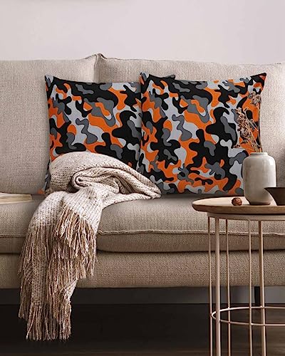 zzsunfeel Pillow Cases Linen Pillow Shams Camo Pillow Cases Set of 2 20x20 Inches Pillowcases Square Cushion Covers Flax Soft Linen Pillow Covers for Couch Sofa