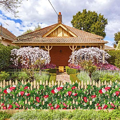 Retractable Artificial Wooden Fence, Retractable Artificial Wooden Fence with Flowers Privacy Fence, Retractable Artificial Wooden Fence