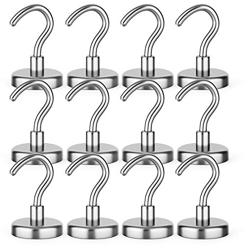 WAKUSEI Magnetic Hooks 25 lbs for Kitchen, Refrigerator, Towels, Grill, Tool Box, Office, Wall Mounting or Outdoor Hanging, 12 Packs