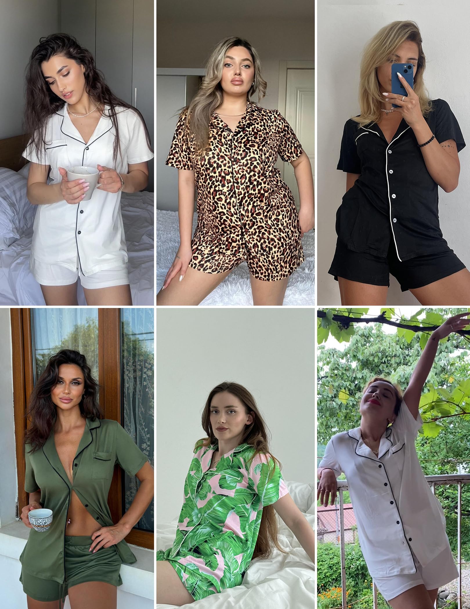 Ekouaer Pajamas Set for Women Short Sleeve Sleepwear Button Down Pjs Soft 2 Piece Lounge Sets Red Christmas Pattern S