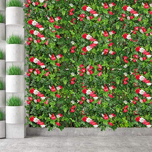 Retractable Artificial Wooden Fence, Retractable Artificial Wooden Fence with Flowers Privacy Fence, Retractable Artificial Wooden Fence