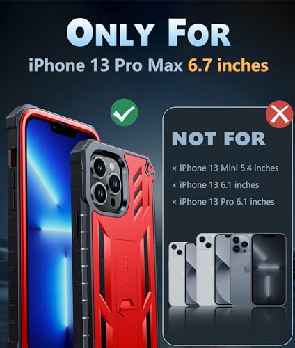 FNTCASE for iPhone 13 Pro-Max Case: Military Grade Shockproof Protective Phone Cover with Kickstand - Dual Layer Full Protection Matte Textured Drop Proof Heavy Duty Hard Cases - 6.7 Inch Red