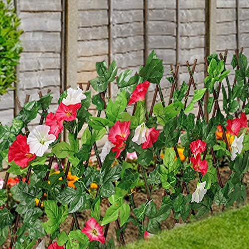 Retractable Artificial Wooden Fence, Retractable Artificial Wooden Fence with Flowers Privacy Fence, Retractable Artificial Wooden Fence