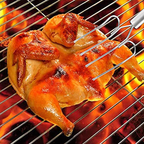 Goeielewe 2-Pack Stainless Steel Turkey Lifter Multi-end Turkey Fork Pork Steak Grill Fork BBQ Hot Dog Roasting Sticks Camping Needle Skewers Thanksgiving