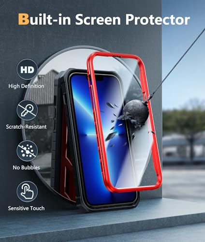FNTCASE for iPhone 13 Pro-Max Case: Military Grade Shockproof Protective Phone Cover with Kickstand - Dual Layer Full Protection Matte Textured Drop Proof Heavy Duty Hard Cases - 6.7 Inch Red