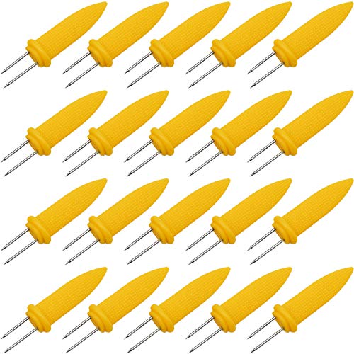 Onwon 20 Pieces Corn Holders Stainless Steel Corn On The Cob Skewers Twin Prong Cooking Fork for BBQ Barbecue Camping Picnic Home Outdoor (Size:8.5 Cm)