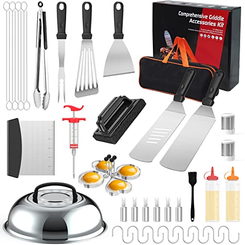 Grill Accessories Kit,Upgrade 42pcs Flat Top Griddle Accessories Set for Blackstone and Camp Chef,Spatula,Scraper,Griddle Cleaning Kit Carry Bag for Hibachi Grill, Men Outdoor BBQ with Meat Injector