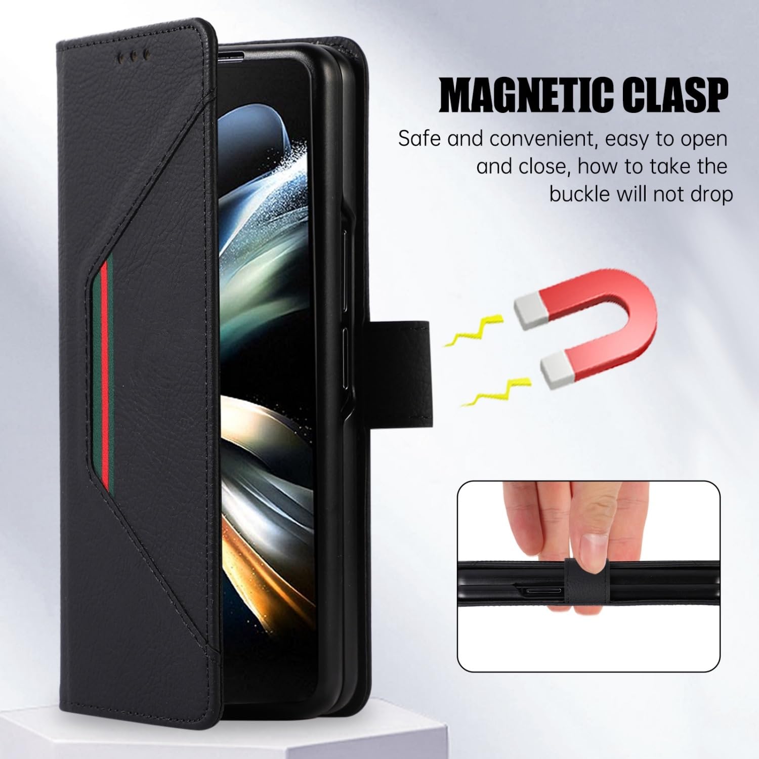 Phone Flip Case Kickstand Case for Samsung Galaxy Z Fold 4 5G Case,Premium PU Leather Wallet Case with Card Holder,Magnetic Closure Shockproof Case Full Body Protection Phone Cover Case phone protecti