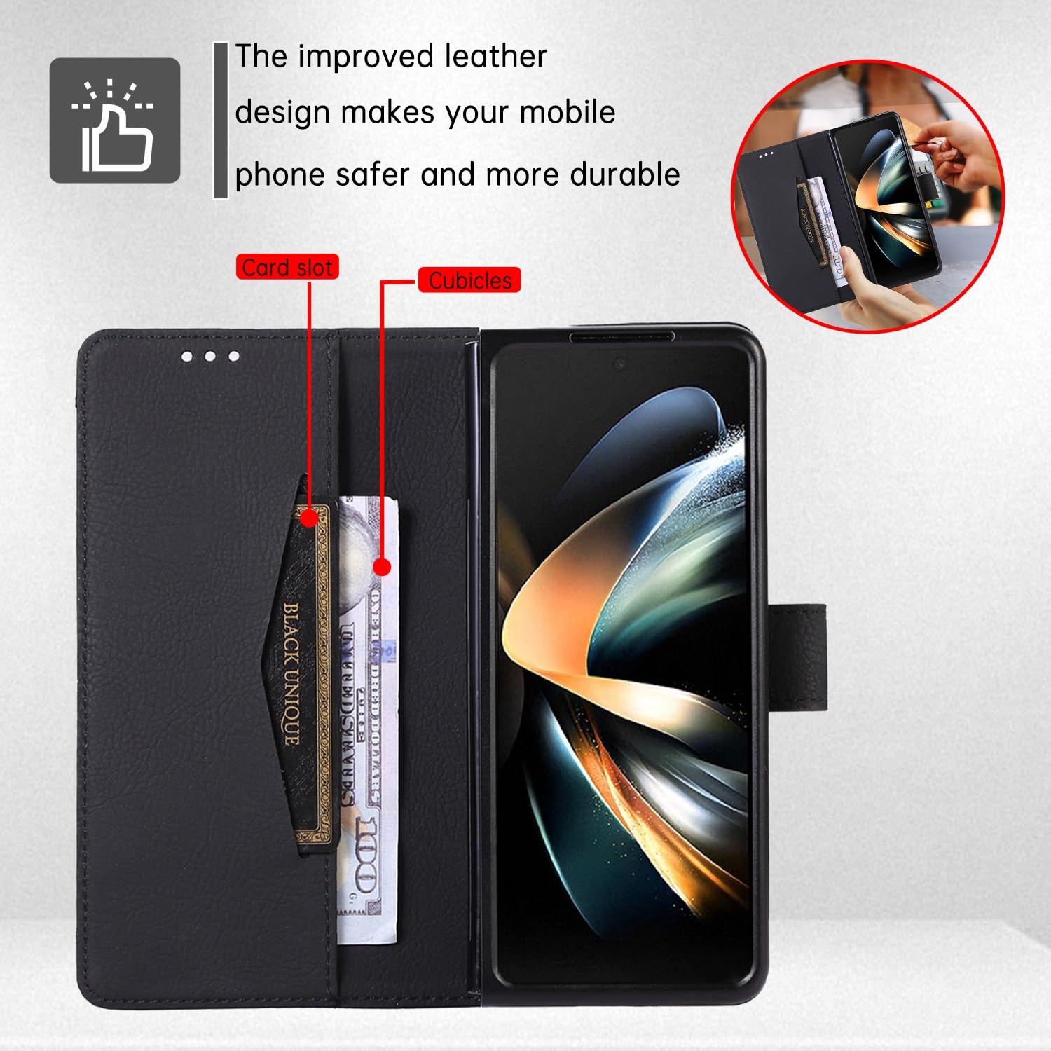 Phone Flip Case Kickstand Case for Samsung Galaxy Z Fold 4 5G Case,Premium PU Leather Wallet Case with Card Holder,Magnetic Closure Shockproof Case Full Body Protection Phone Cover Case phone protecti