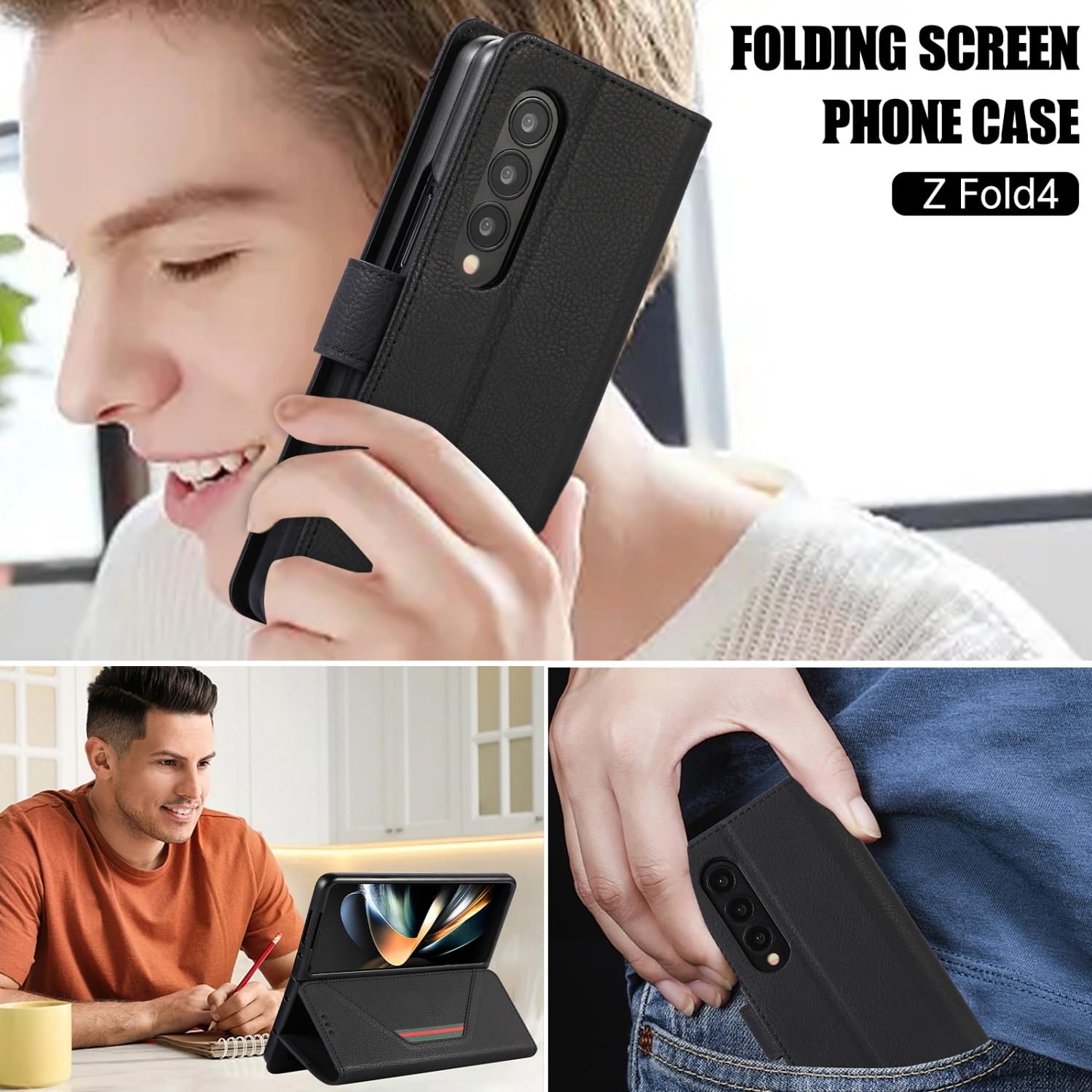 Phone Flip Case Kickstand Case for Samsung Galaxy Z Fold 4 5G Case,Premium PU Leather Wallet Case with Card Holder,Magnetic Closure Shockproof Case Full Body Protection Phone Cover Case phone protecti