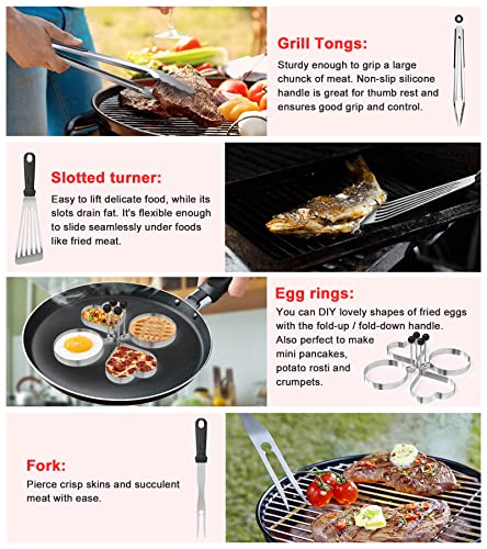 Grill Accessories Kit,Upgrade 42pcs Flat Top Griddle Accessories Set for Blackstone and Camp Chef,Spatula,Scraper,Griddle Cleaning Kit Carry Bag for Hibachi Grill, Men Outdoor BBQ with Meat Injector