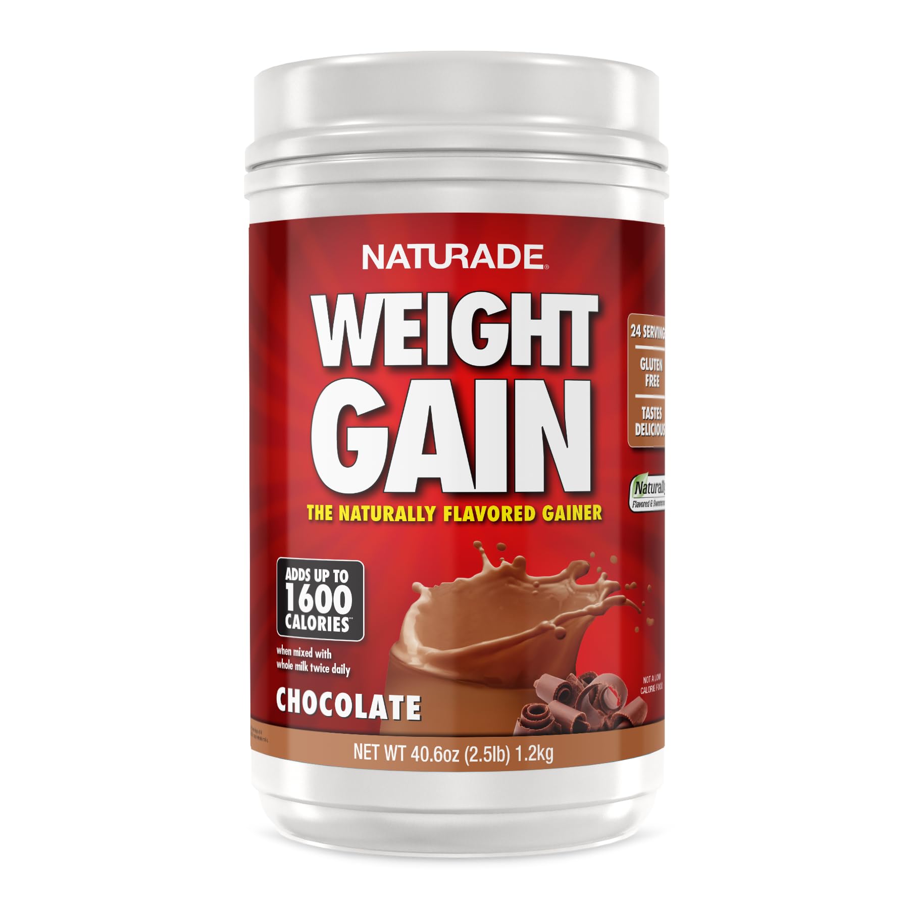 Naturade - All Natural Weight Gain Drink Mix - Gluten Free, Delicious Taste, 1600 Calories per Servings - Mass Gainer w/Carbohydrates & Protein - Chocolate, 40.6 Ounce (24 Servings)