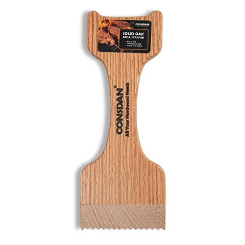 CONSDAN Grill Scraper, Soild Oak Wooden Grill Brush, Grill Scraper for Outdoor Grill, Bristle Free Grill Scrapers, Grill Grate Cleaner Safe Wood Grill Brusher