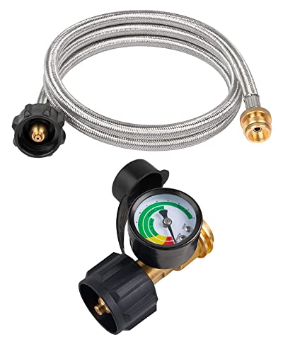 SHINESTAR 5FT Propane Adapter Hose, Comes with an Upgraded Propane Tank Gauge for 5-40lb Propane Tank