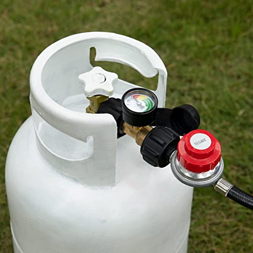 SHINESTAR 5FT Propane Adapter Hose, Comes with an Upgraded Propane Tank Gauge for 5-40lb Propane Tank