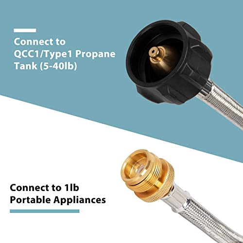 SHINESTAR 5FT Propane Adapter Hose, Comes with an Upgraded Propane Tank Gauge for 5-40lb Propane Tank