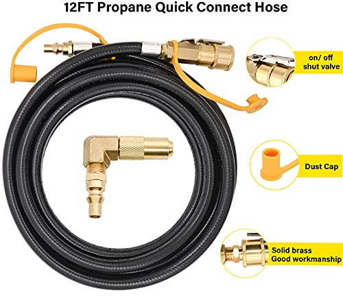 LEIMO KPARTS 12FT Rv Quick Connect Propane Hose with Propane Elbow Adapter for 17" and 22" Blackstone Griddles, Low Pressure Quick Disconnect Propane Extension Hose Rv to Gas Grill.