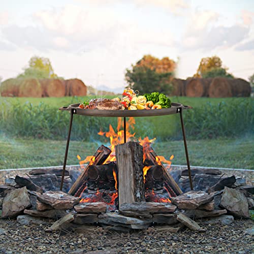 Onlyfire Chef 18" Cast Iron Campfire Griddle, Double Sided Reversible Stovetop Grill, Griddle Pan with Handles, 3 Removable & Height Adjustable Legs, Perfect for Gas Cooker, Outdoor Campfire Cooking