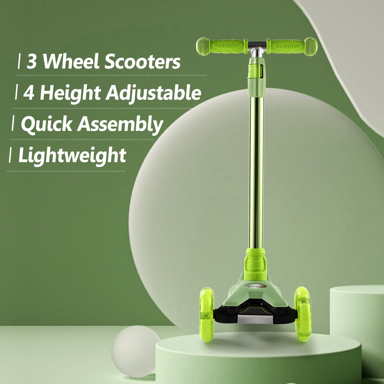 3 Wheel Scooter for Kids Ages 6-12,Kids Scooter with Light Up Wheels, Sturdy Deck Design, and 4 Height Adjustable Suitable for Kids Ages 3-12