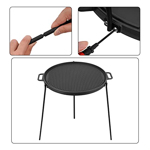Onlyfire Chef 18" Cast Iron Campfire Griddle, Double Sided Reversible Stovetop Grill, Griddle Pan with Handles, 3 Removable & Height Adjustable Legs, Perfect for Gas Cooker, Outdoor Campfire Cooking