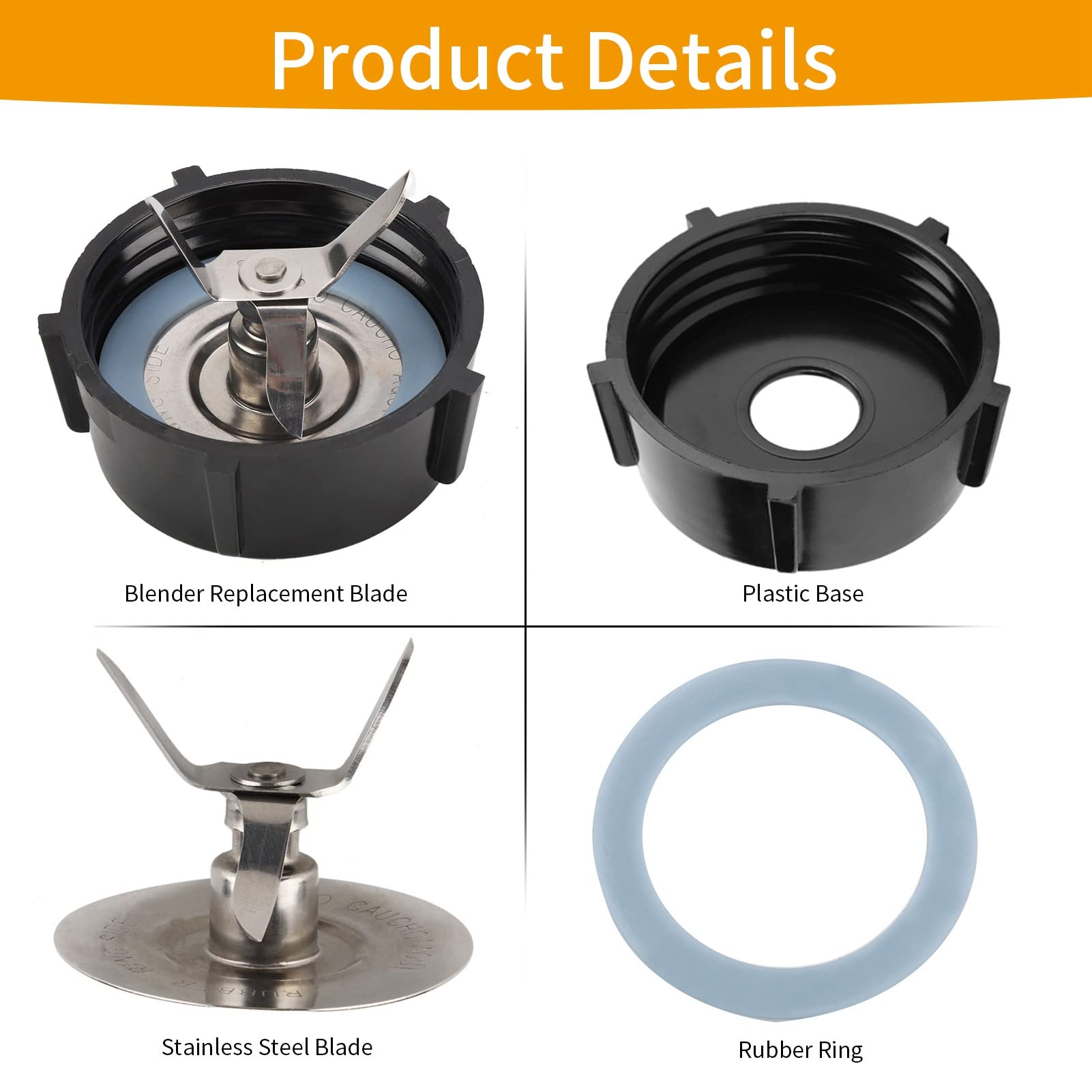 Blender Blades Stainless Steel Blade With Bottom Rubber Ring Blender Bottom Blades Juicer Blender Replacement Kit Blender Replacement Accessories for Electric Blenders