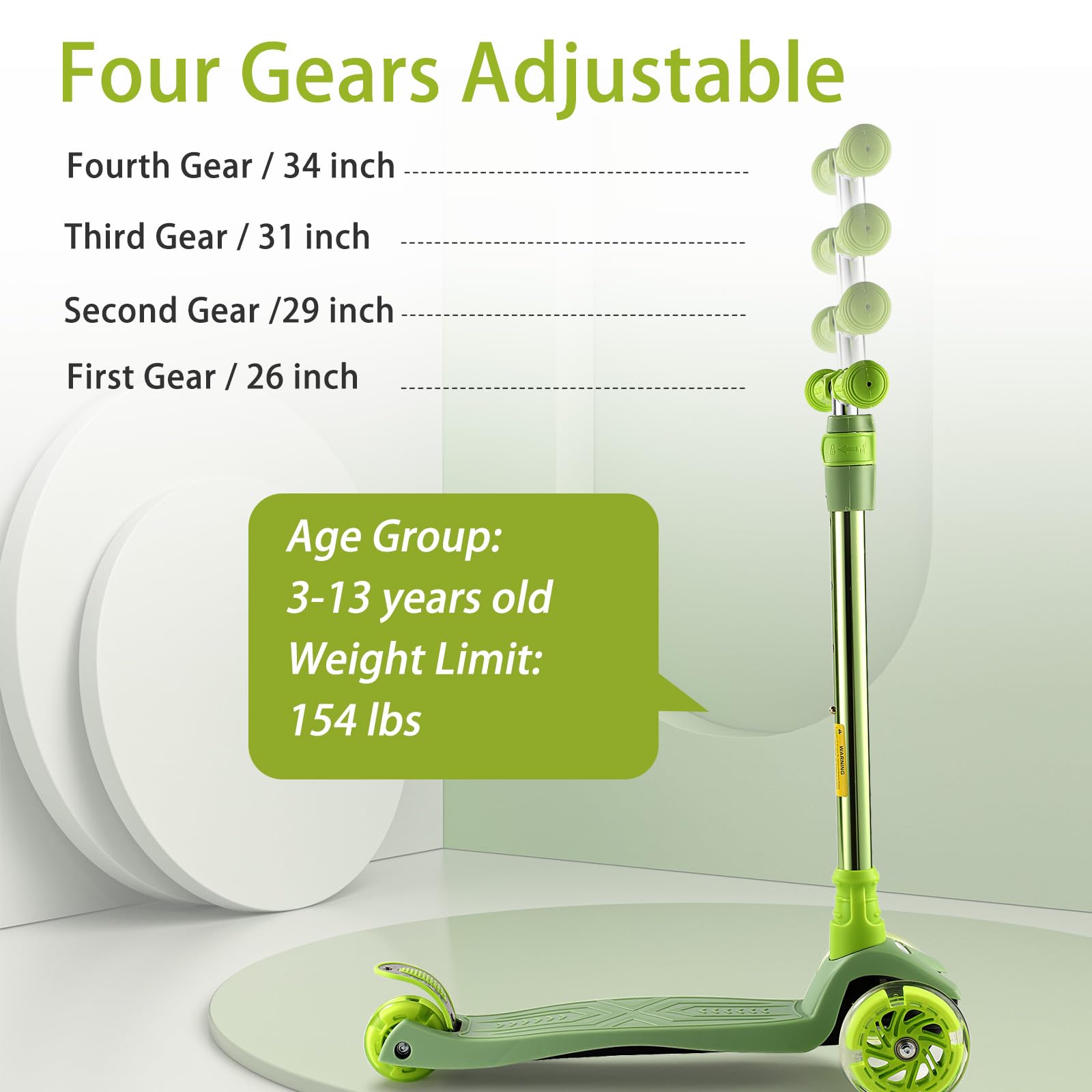 3 Wheel Scooter for Kids Ages 6-12,Kids Scooter with Light Up Wheels, Sturdy Deck Design, and 4 Height Adjustable Suitable for Kids Ages 3-12