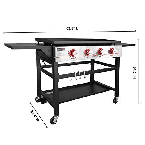 Royal Gourmet GB4000 36-inch 4-Burner Flat Top Propane Gas Grill Griddle, for BBQ, Camping, Red