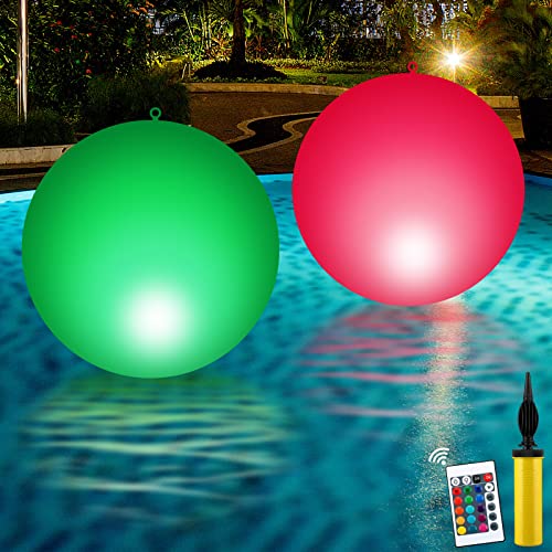 2 Pcs 24 Inch Large Solar Floating Pool Lights 16 Color Changing LED Glow Globe Inflatable Waterproof Outdoor Pool Ball Lamp Float or Hang for Swimming Pool Beach Garden Backyard Lawn Pond Decor