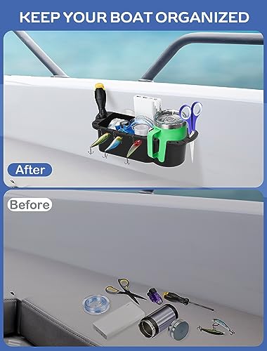 AngLink Boat Cup Holder - Marine Boat Caddy Organizer with Storage 3 Mount Options, Fishing Tool Drink Holders for Center Console Seat Kayak Pontoon Bass Boat Jon Boats丨Black