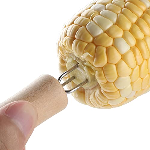 Corn On The Cob Holders Set of 12 Stainless Steel Corn Cob Holders with Wooden Handle Cob Skewers Corn Forks for BBQ Sweetcorn Roasted Meat Fruit (12)