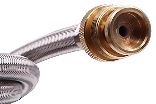 15 Ft Stainless Steel Braided Propane Adapter Max 350 Psi Hose with Pressure Gauge 5-40 Lb Convert Replace for Qcc1/type1 Tank Connects 1 Lb Bulk Portable Appliance to 5-40 Lb Propane Tank Cylinder