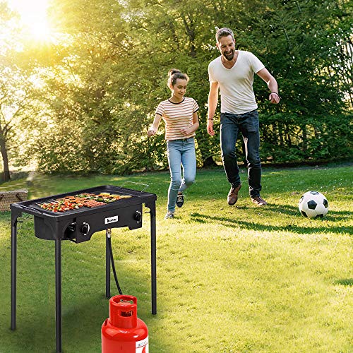 Outdoor Camp Stove,Double Burner High Pressure Propane Gas Cooker Portable Cast Iron Patio Cooking Burner for Camping,Fishing,Parties,Tailgates Hunting