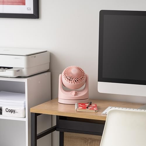 IRIS USA WOOZOO Fan, Small Oscillating Desk Fan, Table Air Circulator, 3 Speeds, 32ft Max Air Distance, Mini Fan 8 Inches, 112° Adjustable Tilt, 27.5 db Low Noise, Pink