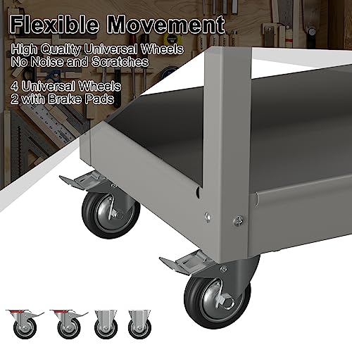 MOOLINCO 3 Tier Rolling Tool Cart with a Lockable Drawer and 4 Universal Wheels, Removable Tool Cart, Large Storage Capacity Tool Cart on Wheels, Suitable for Garage or Warehouse(New Grey)